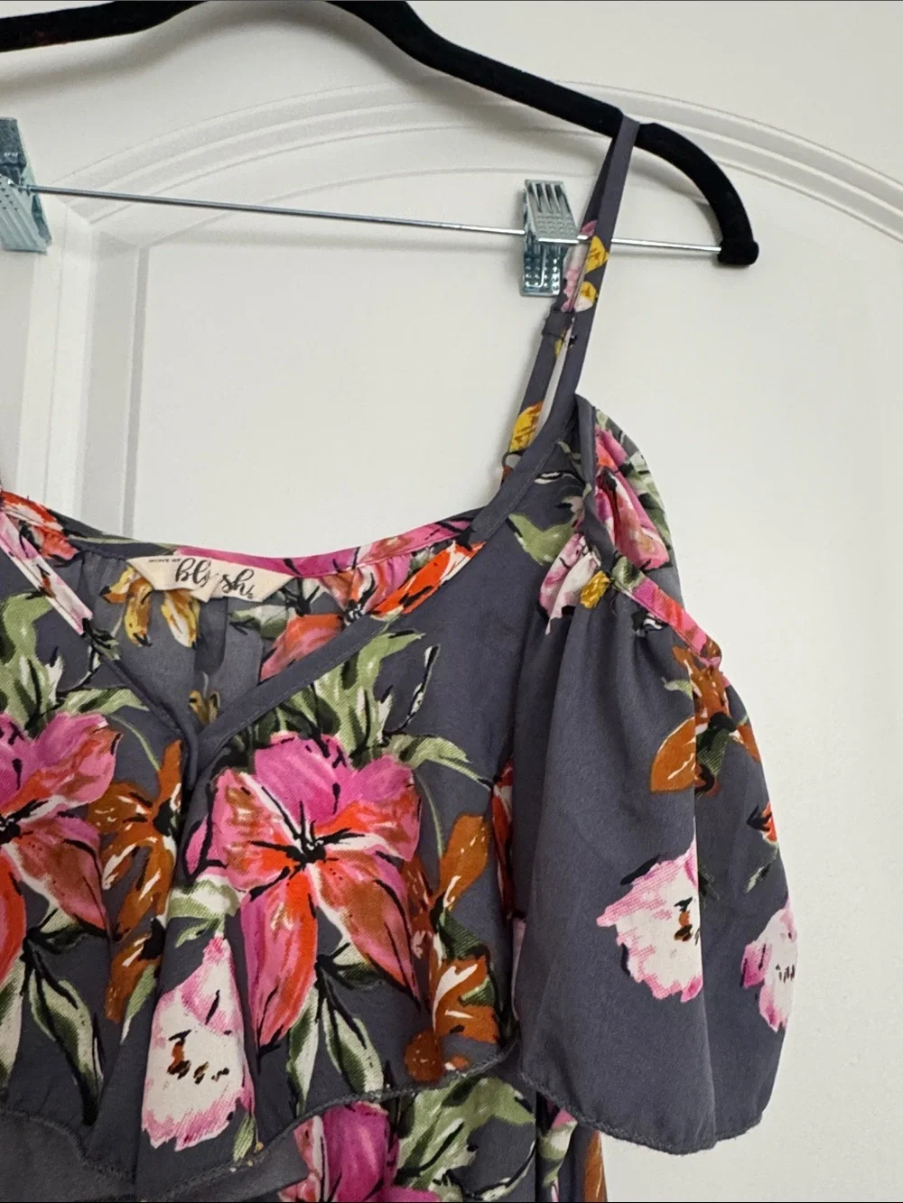 Blush | Dresses | 6 Blush Charcoal Floral Maxi Dress With Pink Orange ...
